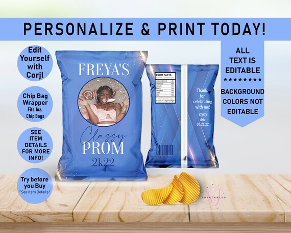 Blue and Gold PROM Chip Bag Wrapper Prom Favor Bag Prom Send - Etsy