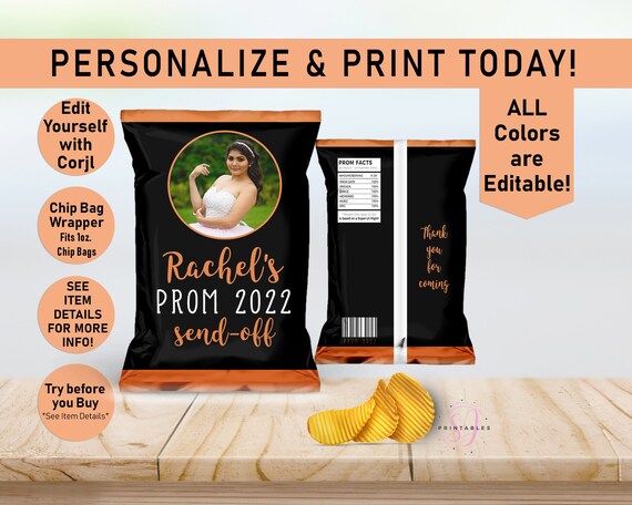 PROM Any Color Chip Bag Wrapper Prom Favor Bag Prom Send off - Etsy