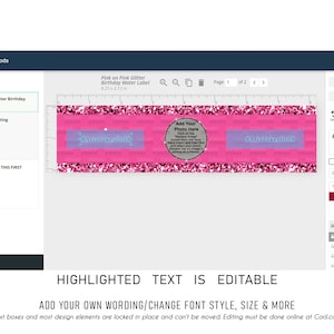 Pink on Pink Glitter ANY AGE Birthday EDITABLE Water Bottle Labels ...