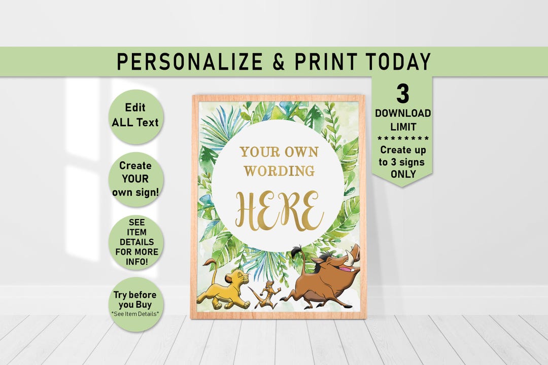 Lion King CREATE Your OWN Baby Shower Sign, Lion King Editable Baby ...
