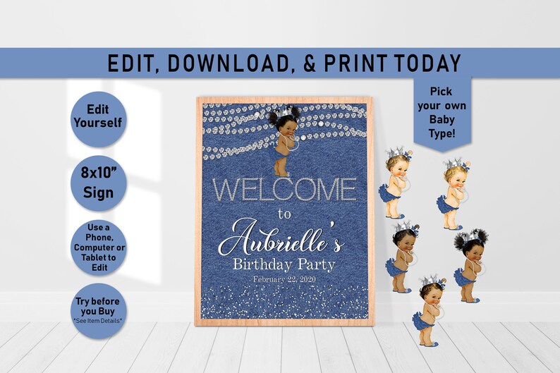 Denim and Diamonds Birthday Welcome Sign Party Decor - Etsy