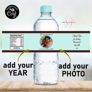 Pastoral Anniversary ANY Colors EDITABLE Water Bottle Labels, Water ...