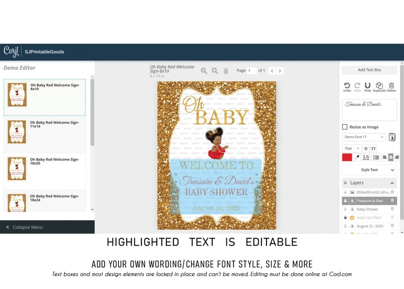 Oh Baby RED and GOLD Princess Welcome Sign, Baby Shower Signs, Welcome ...