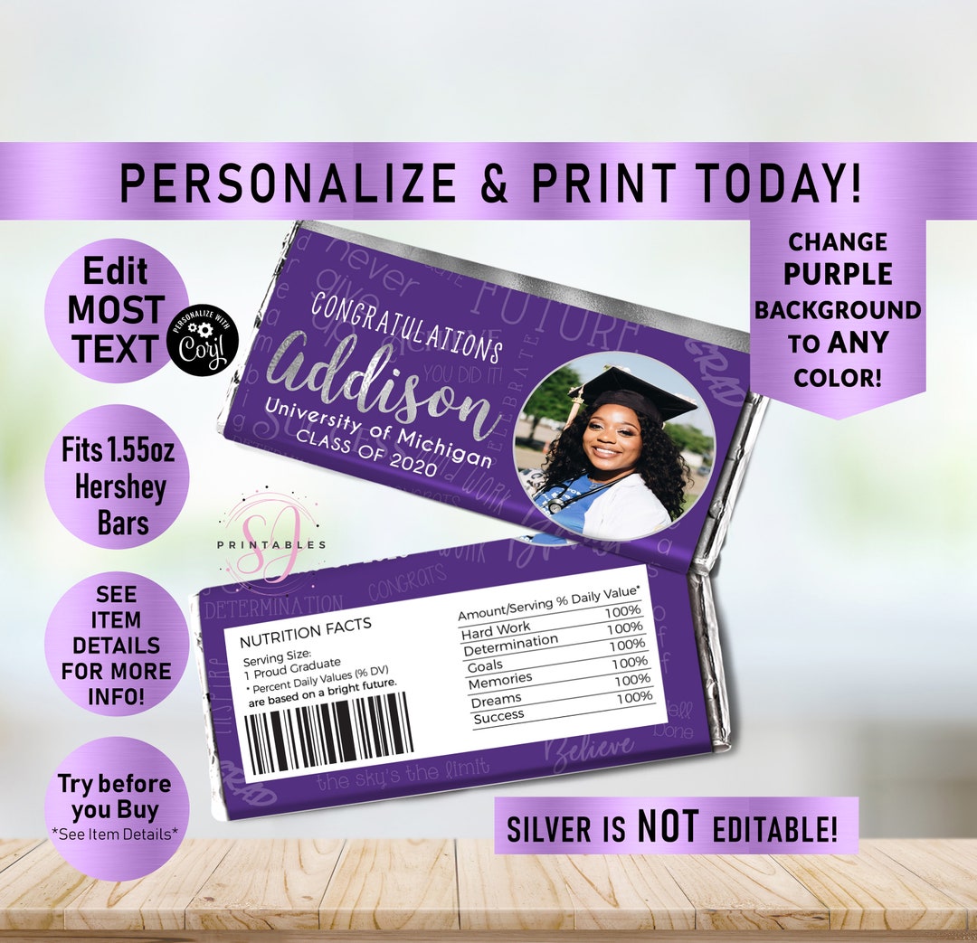 Silver Foil and ANY Other COLOR Congratulations Grad Candy Bar Wrapper ...