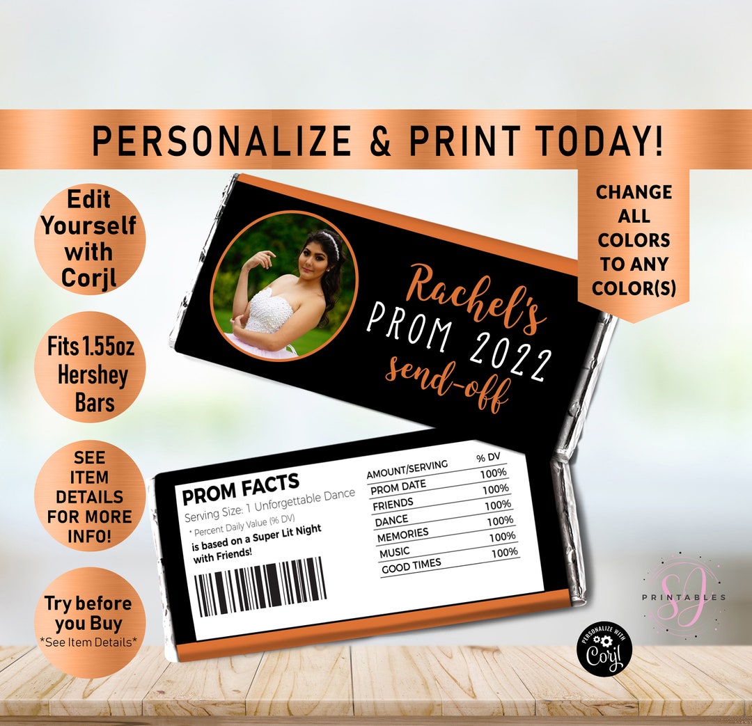 PROM Any Color Chip Bag Wrapper, Hershey Candy Bar Wrappers, Prom Candy ...