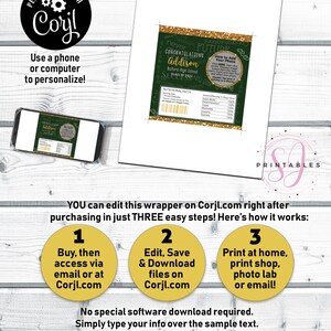 Congratulations Grad Candy Bar Wrapper, Gold Glitter and ANY Color ...