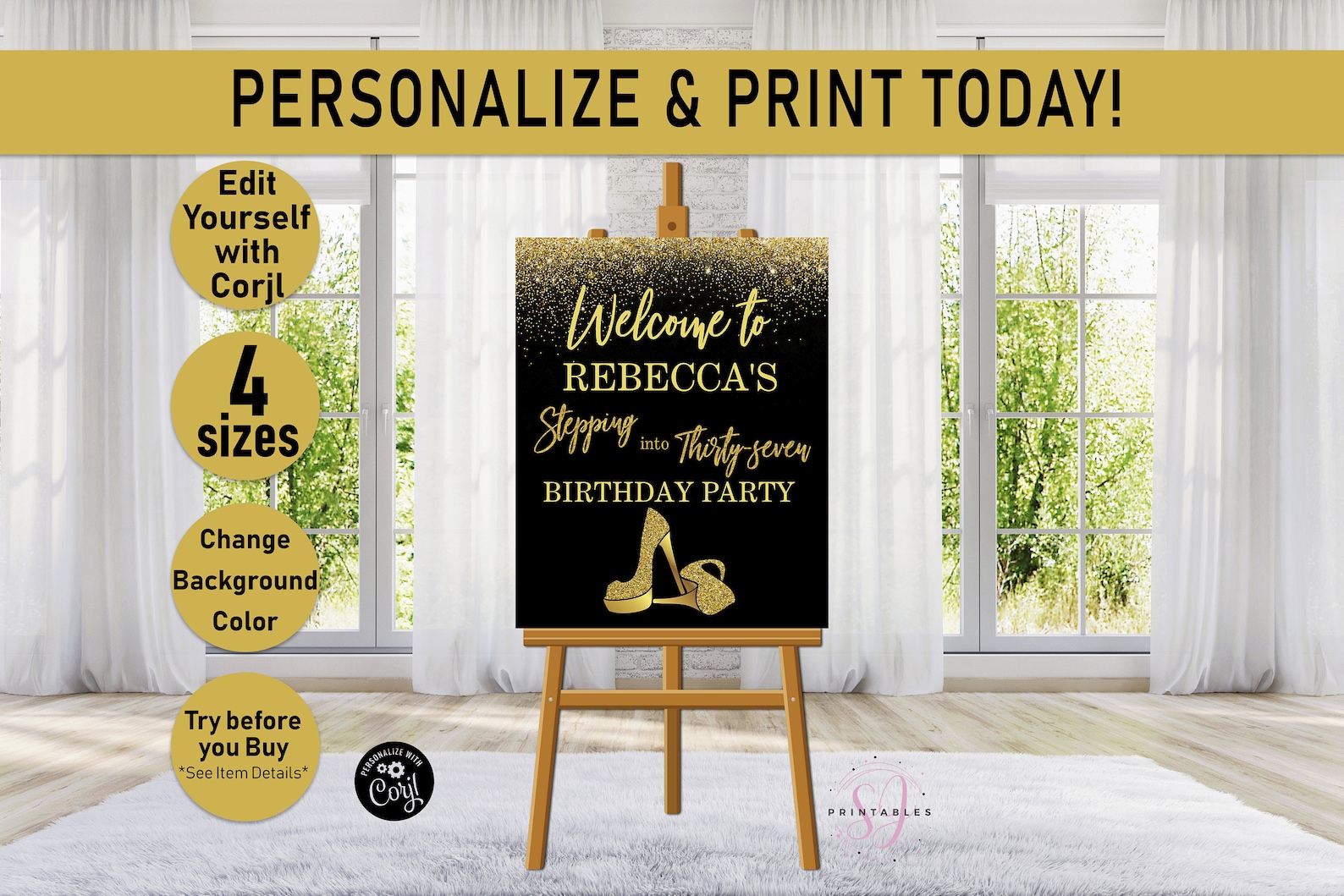 Stepping Into ANY AGE Gold Glitter Welcome Birthday Sign - Etsy