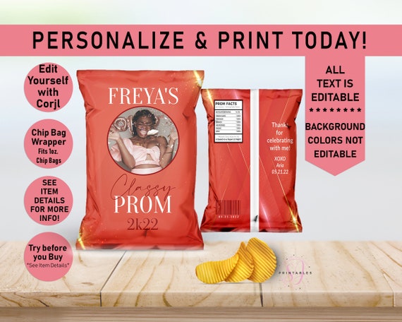 Red and Gold PROM Chip Bag Wrapper Prom Favor Bag Prom Send | Etsy