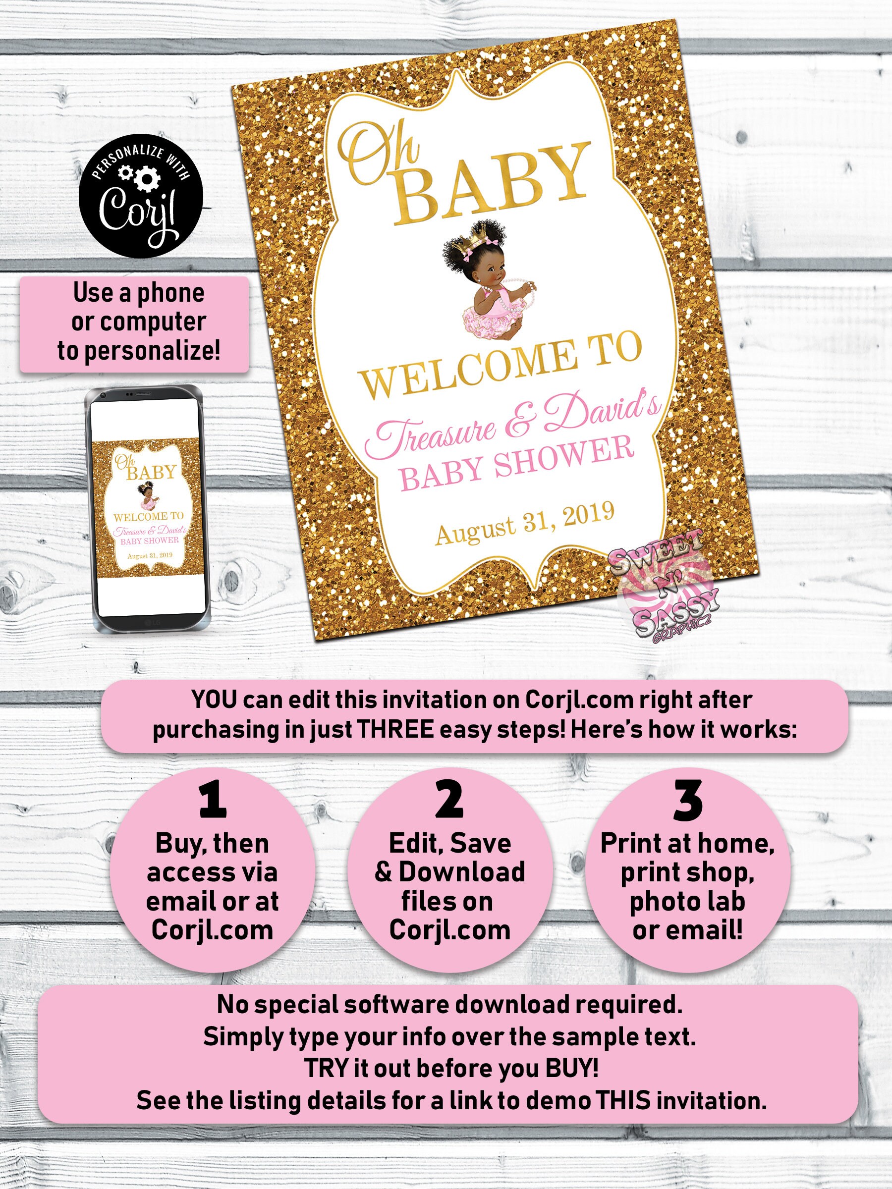 Princess WELCOME Sign, Oh Baby Shower Sign, Little Princess Sign, Queen ...