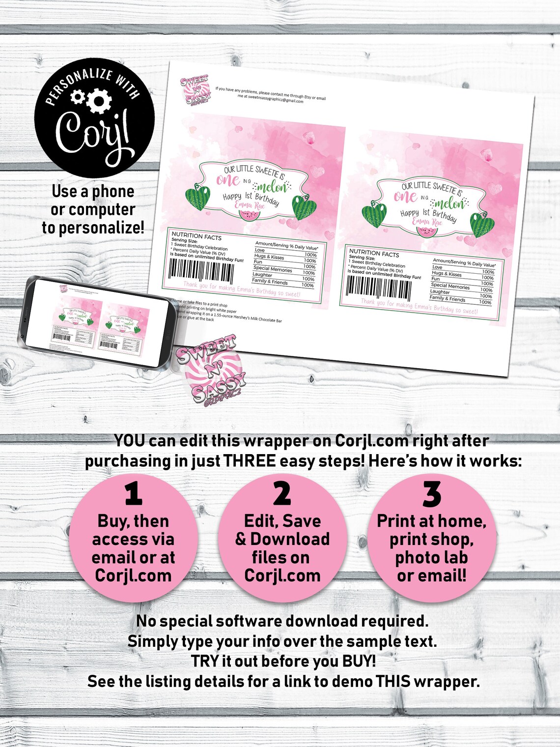 Watermelon Candy Bar WRAPPER Birthday Candy Wrapper One in a - Etsy