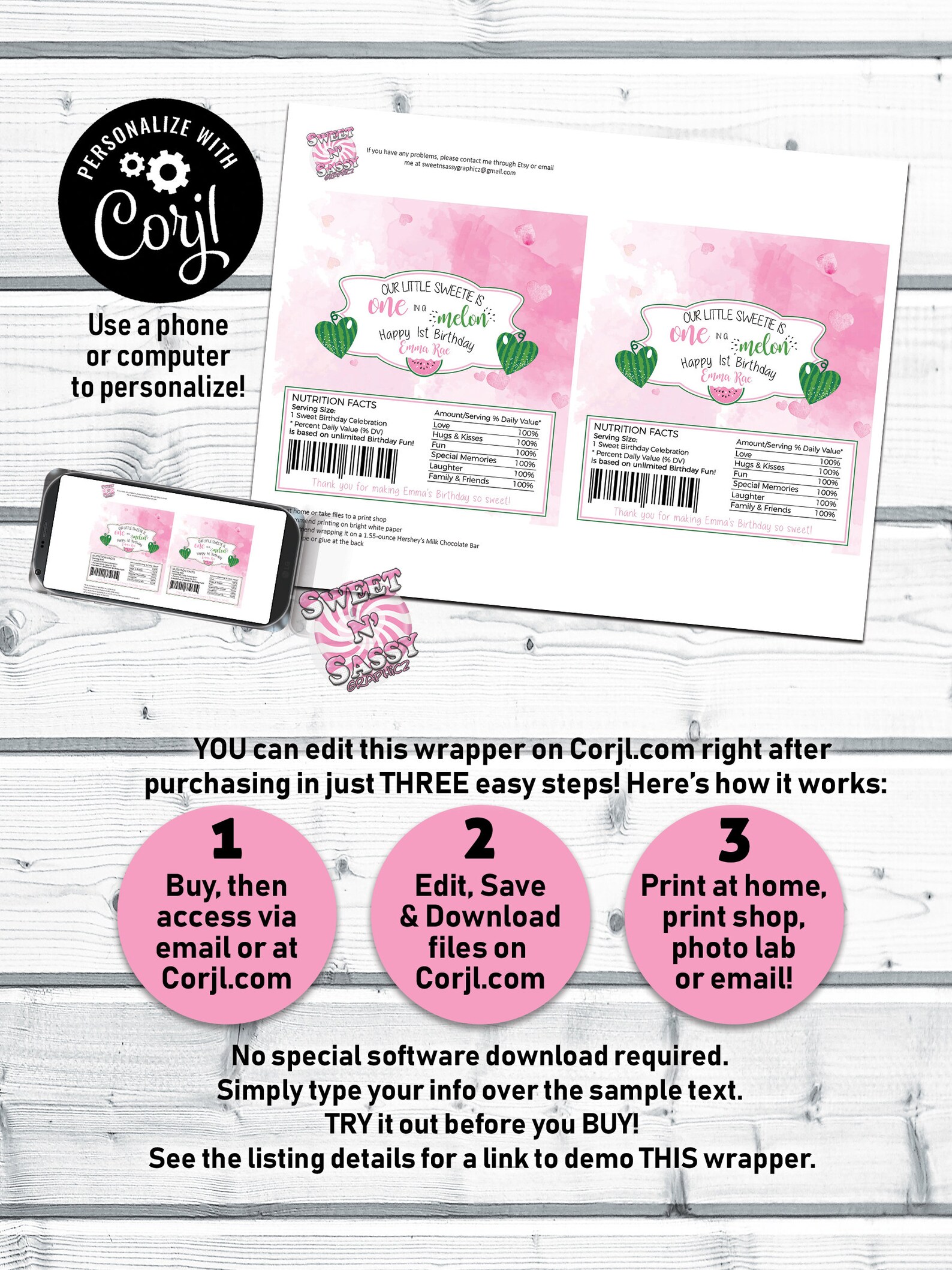 Watermelon Candy Bar WRAPPER Birthday Candy Wrapper One in a - Etsy