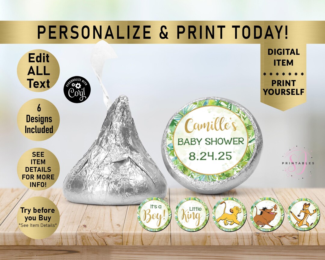 BABY SHOWER Simba Lion King HERSHEY Kiss Label Template, Candy Labels ...