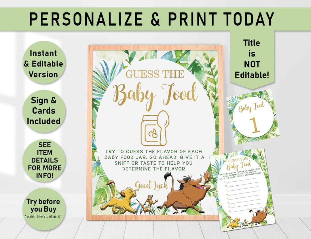 Lion King Bottle Guess the Baby Food, Baby Food Game, Funny Baby Shower ...