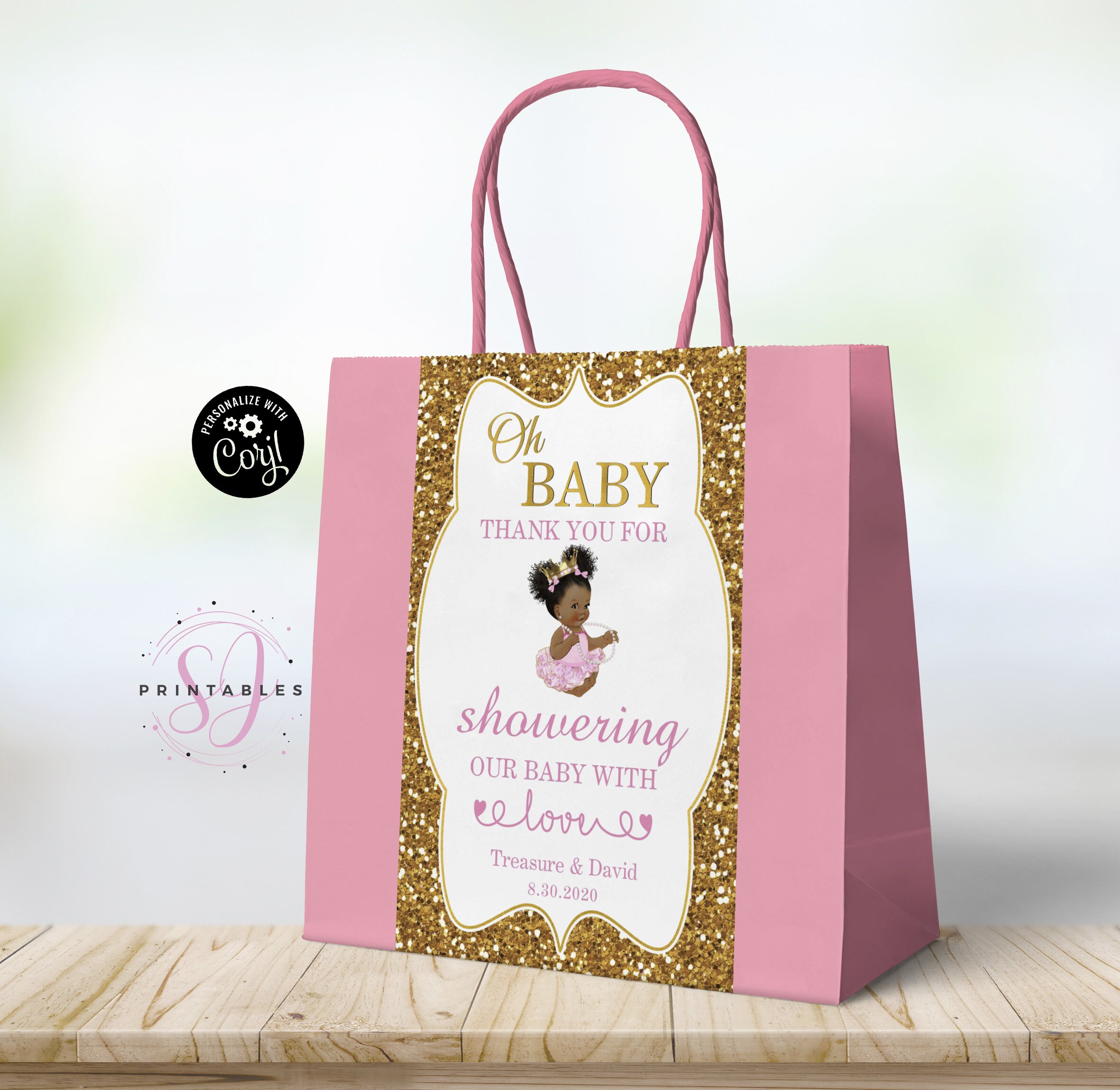 Gift Bag Labels Oh Baby PINK and GOLD Princess EDITABLE Baby | Etsy