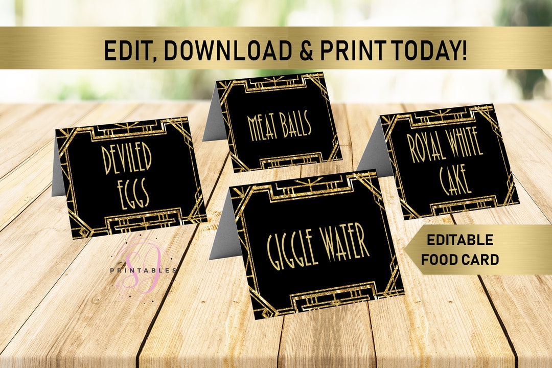 Gatsby Party Tent Card Labels, Gatsby Birthday Tent Cards, Gatsby ...