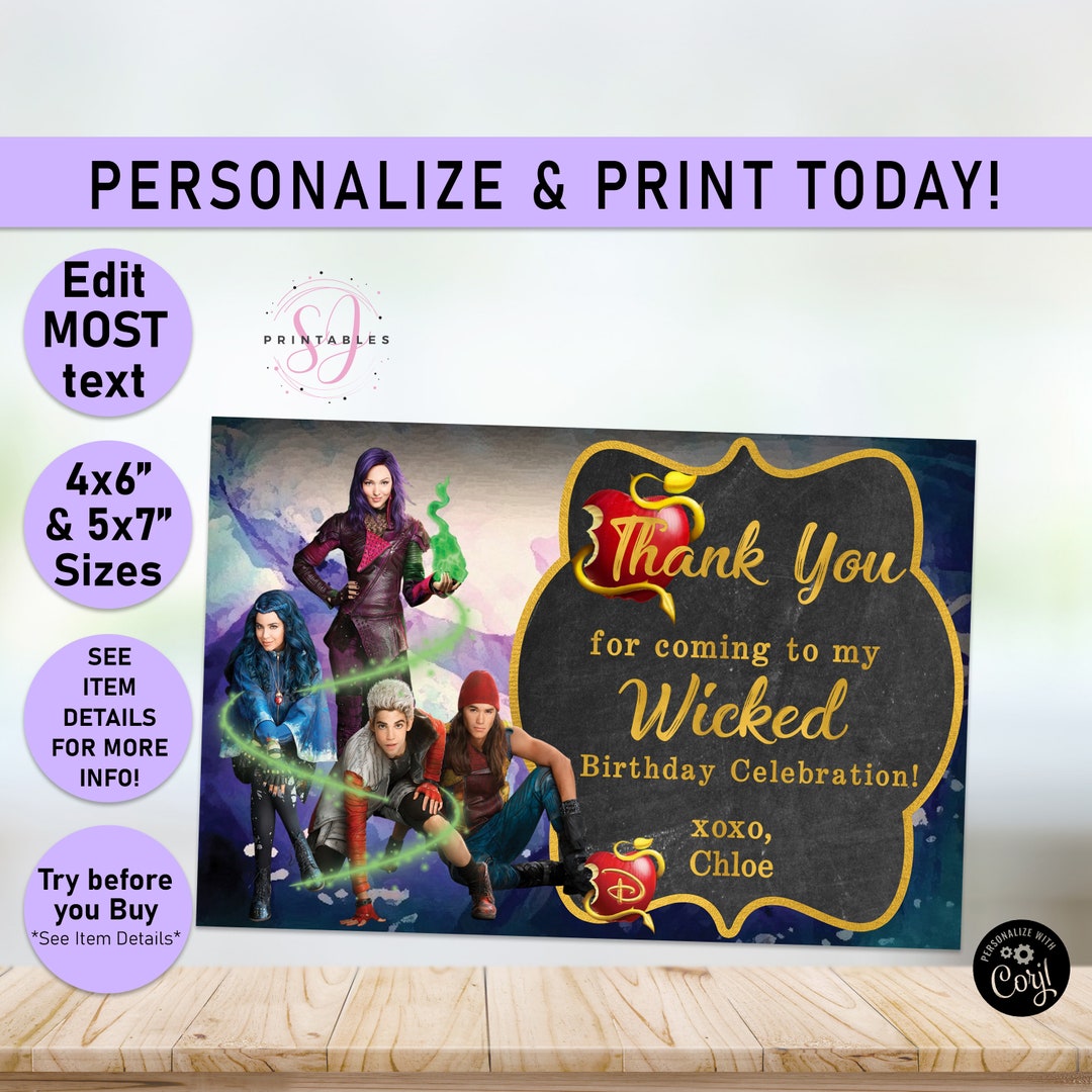 Descendants Thank You Card, Descendants Birthday, Descendants Birthday ...