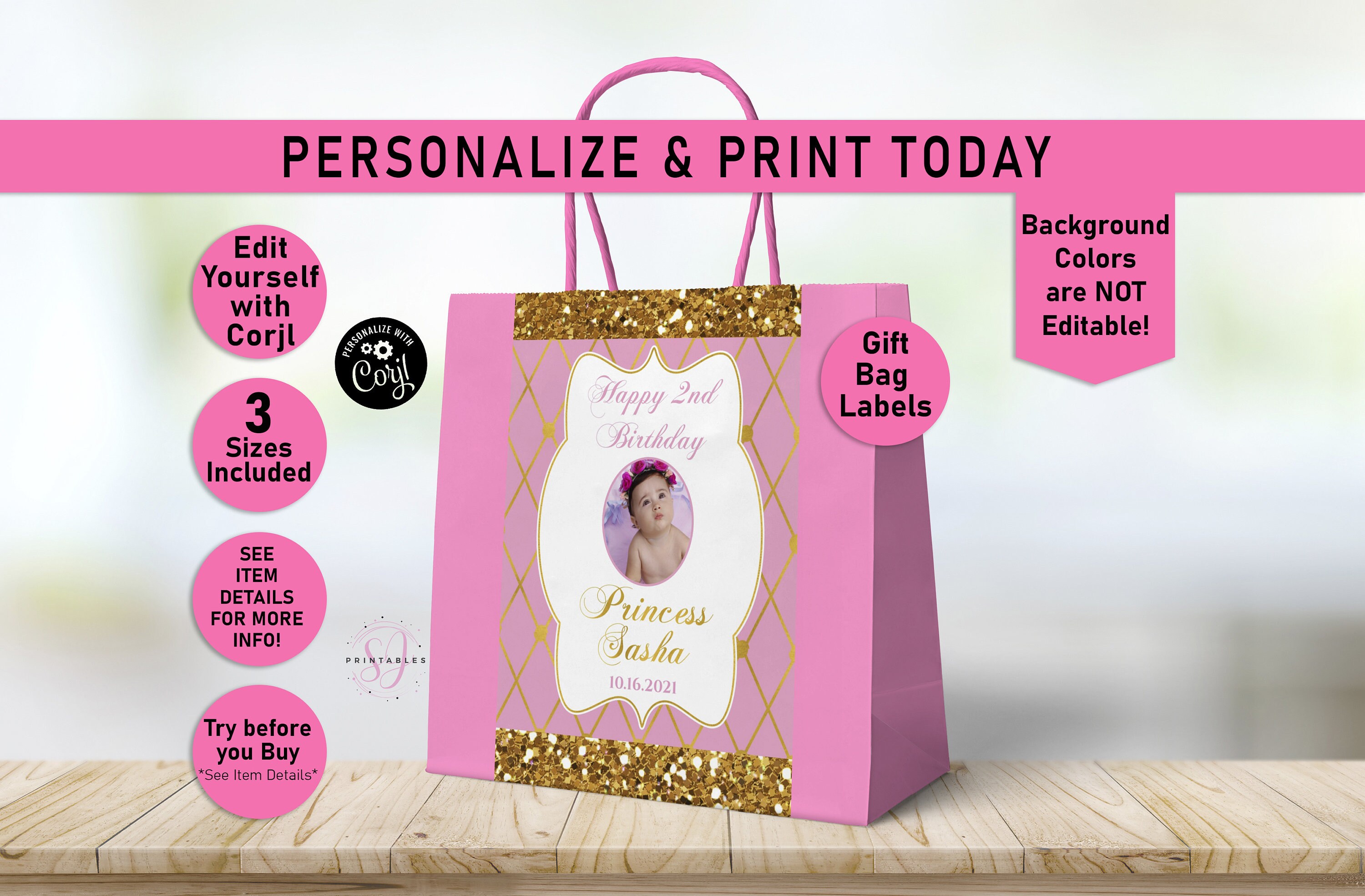Princess BIRTHDAY Gift Bag Label, Gift Bag Labels, Favor Bag Label ...