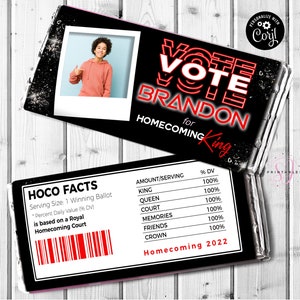 Homecoming VOTE Hershey Candy Wrapper, Any Color, Homecoming King ...