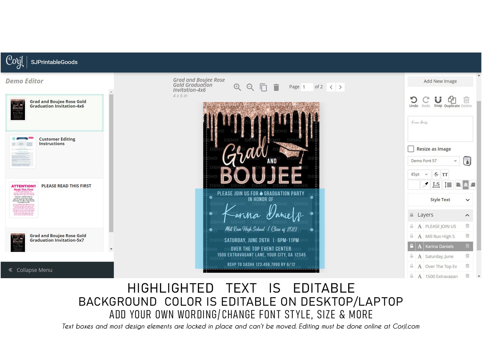 Grad and Boujee Graduation Invitation Rose Gold Glitter Drip - Etsy