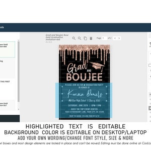 Grad and Boujee Graduation Invitation, Rose Gold Glitter Drip ...