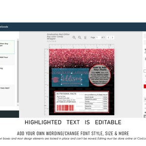 RED Glitter Congratulations Graduation Candy Bar Wrapper, Chocolate ...