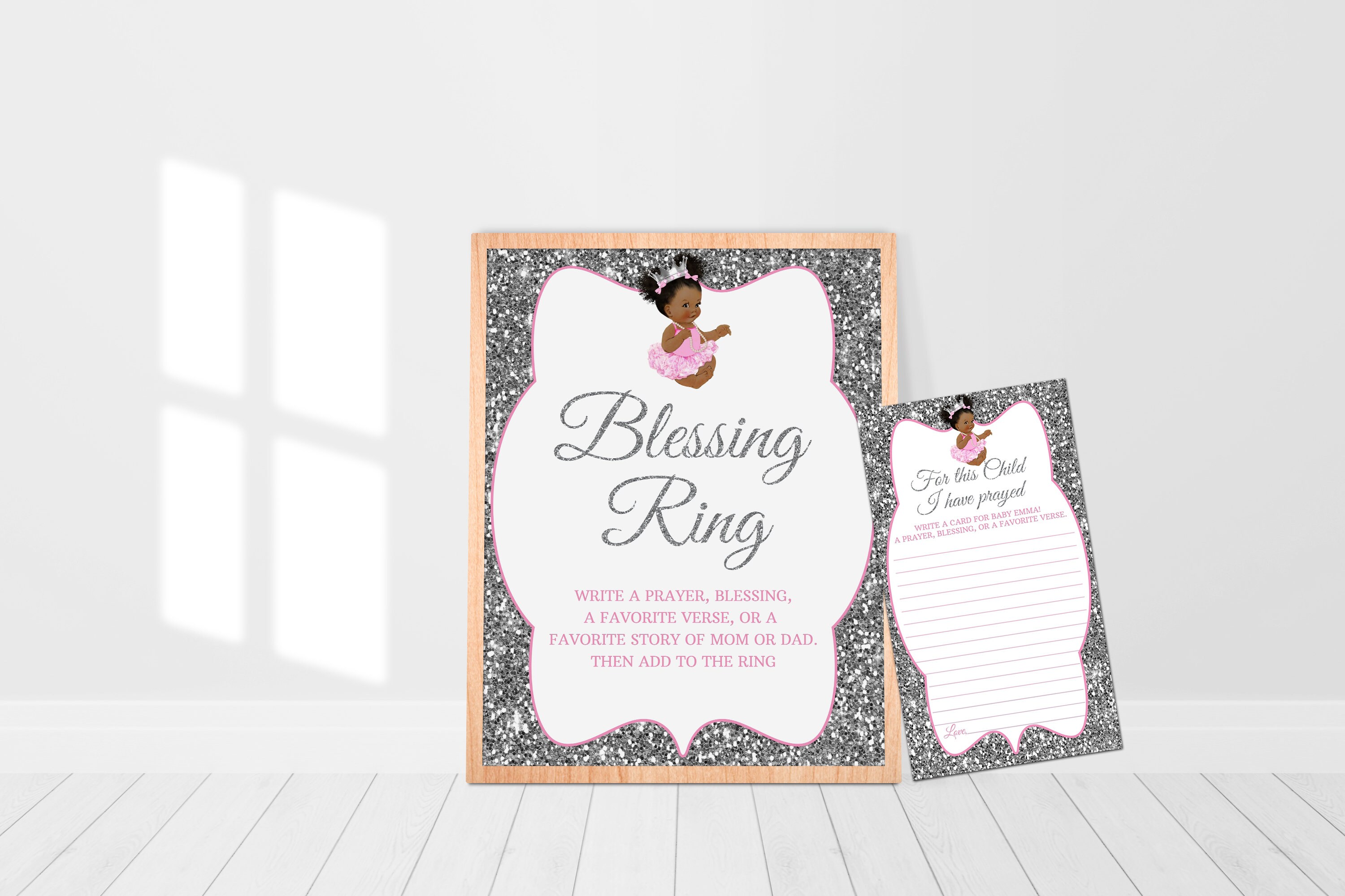 Pink & Silver Princess Blessing Ring Sign and Cards Blessing | Etsy