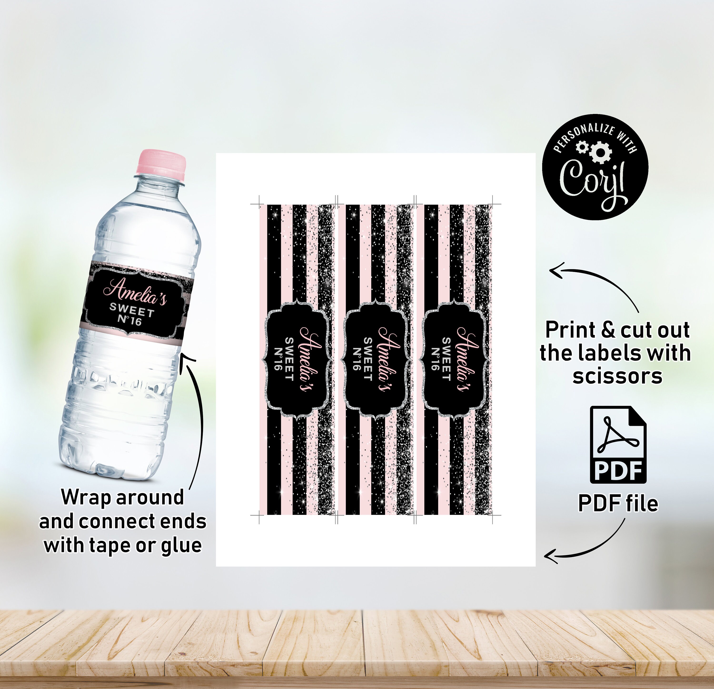 Designer Birthday Party Water Labels ANY AGE Labels Adult | Etsy