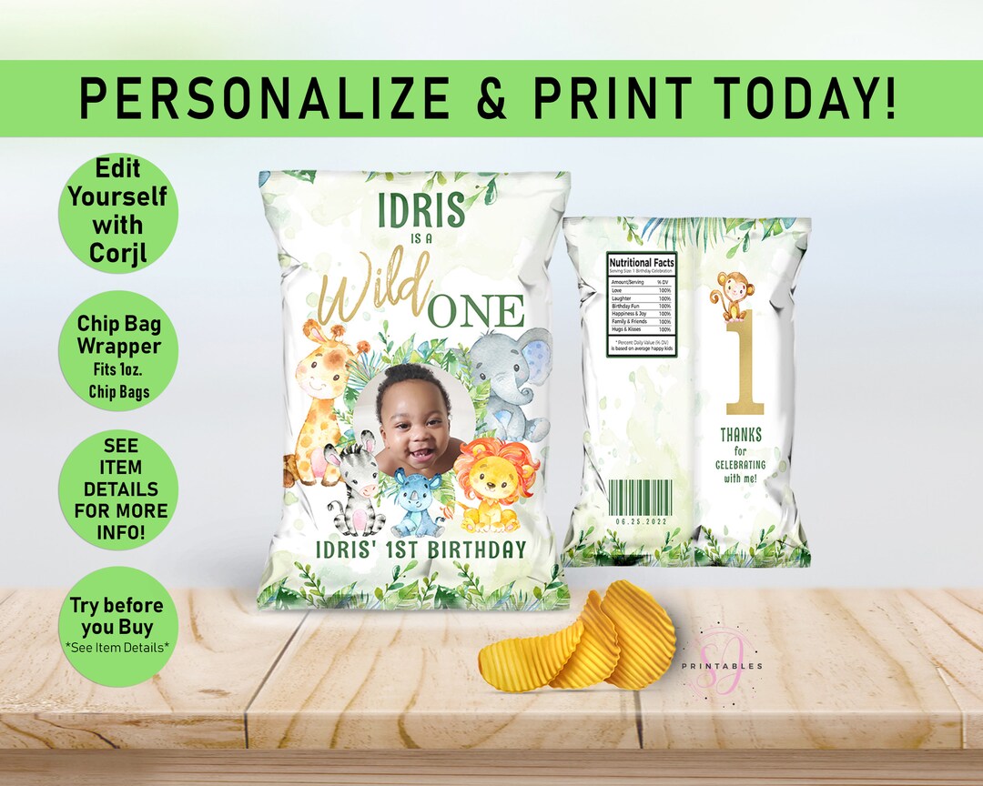Wild ONE Chip Bag, Wild One Birthday Chip Bag Wrapper, Safari Chip ...