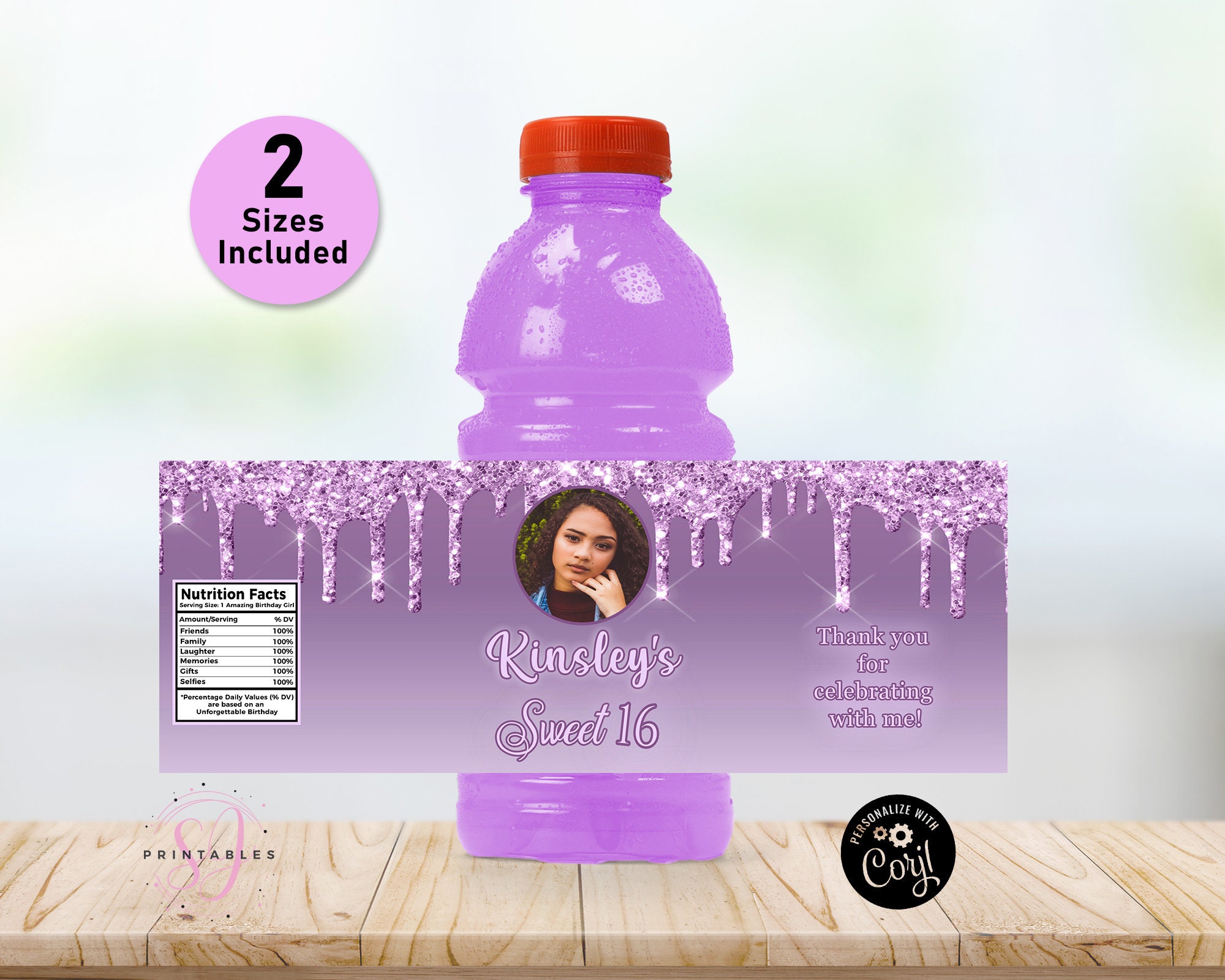 Lavender Drip Glitter Birthday Gatorade Labels, 12oz, 20oz, Mini ...