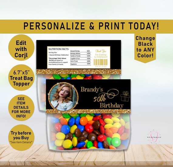 Birthday Gold Glitter and ANY COLOR Treat Bag Toppers Treat - Etsy