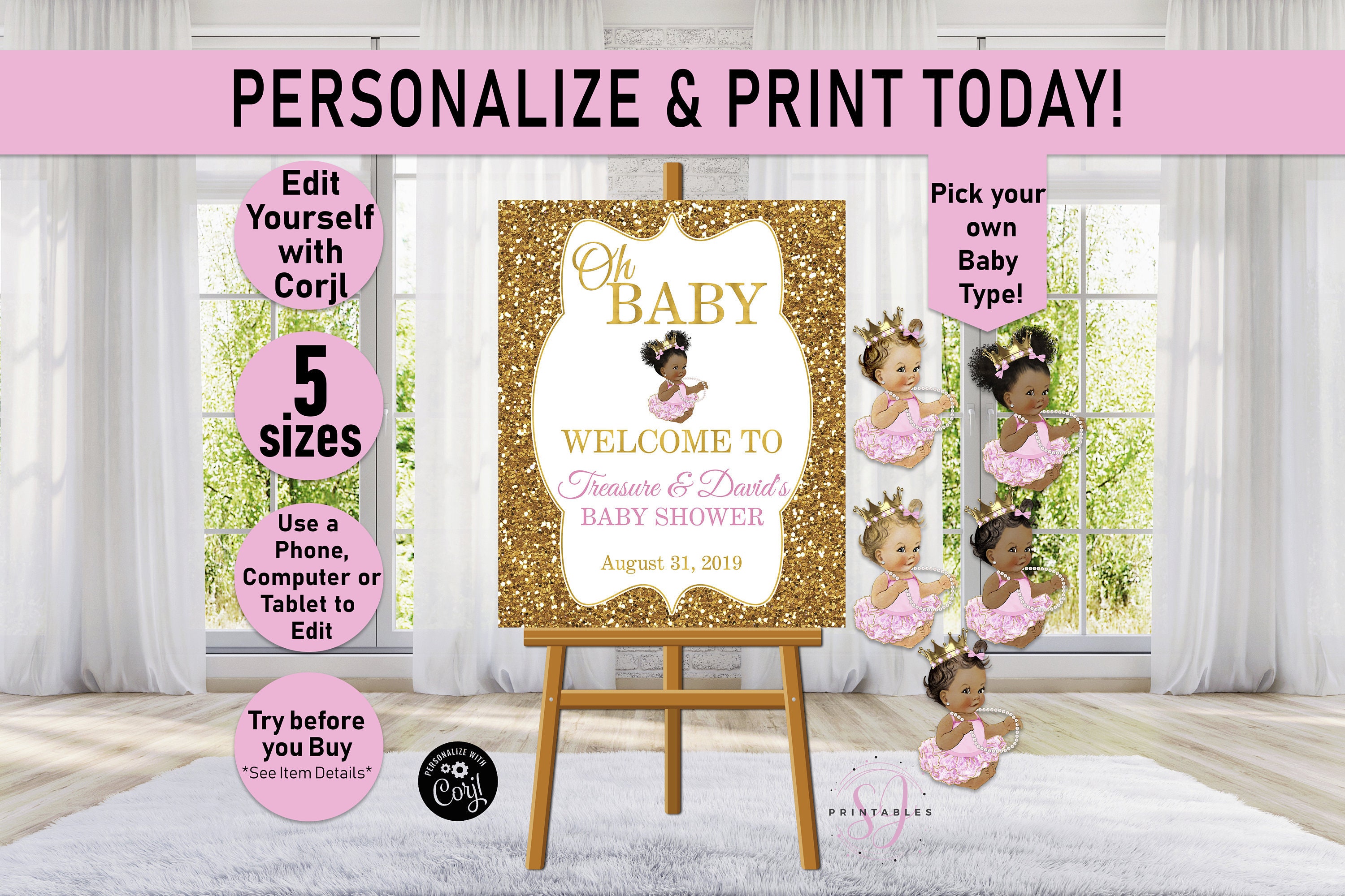 Princess WELCOME Sign Oh Baby Shower Sign Little Princess | Etsy