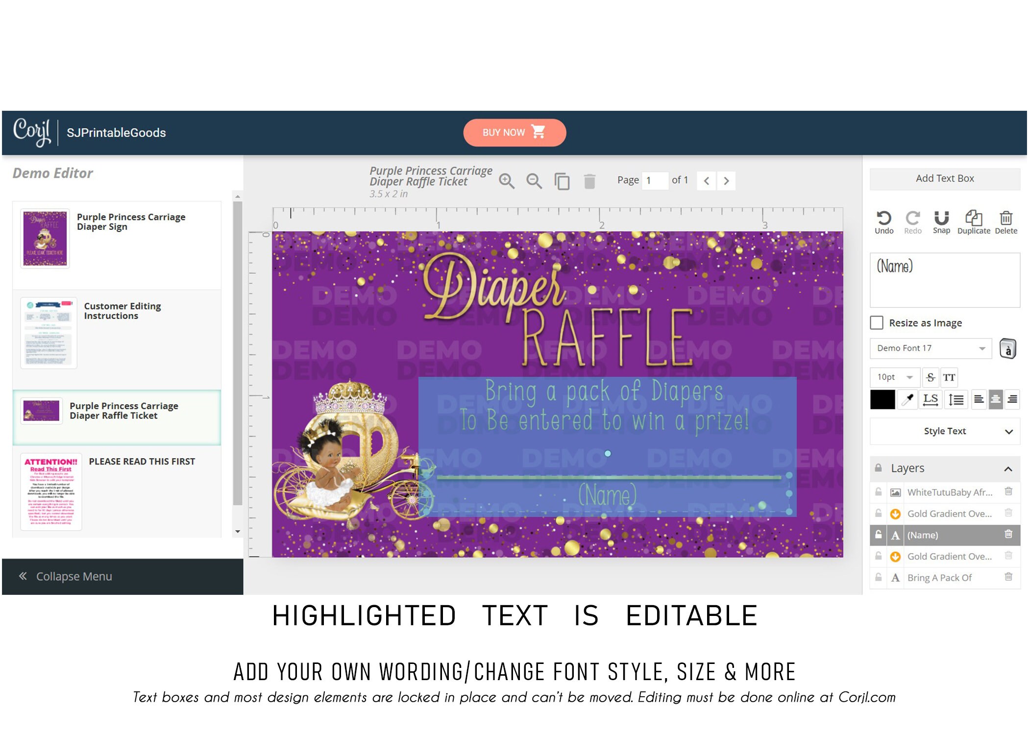 Royal Little Princess Baby Shower DIAPER RAFFLE Sign and Ticket, Purple ...