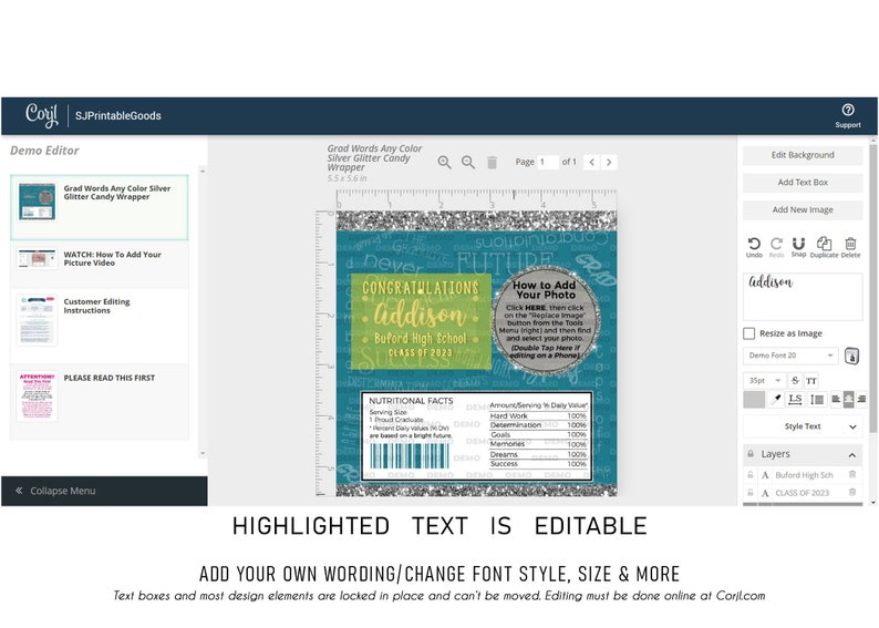 Congratulations Grad Candy Bar Wrapper, Silver Glitter and ANY Color ...