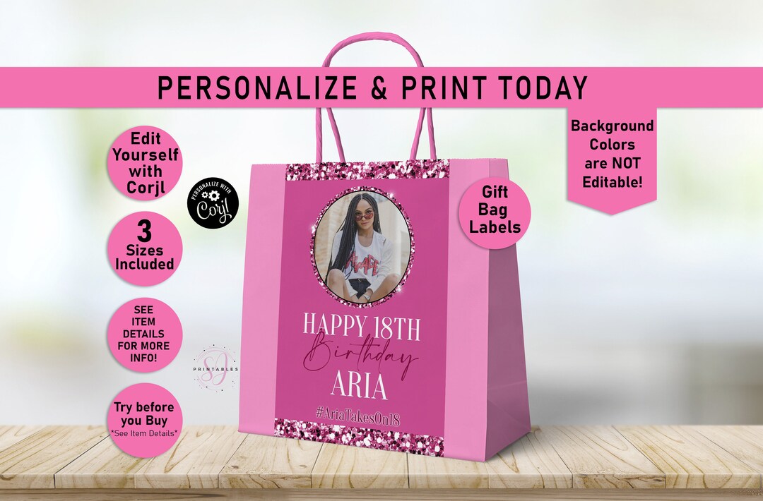 Pink on Pink Glitter ANY AGE Birthday Gift Bag Label,gift Bag Labels ...