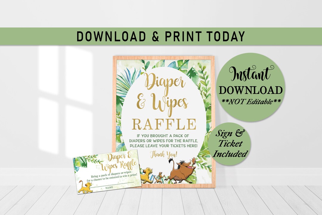 Lion King Baby Shower Diaper AND Wipes Raffle Sign and Card, Lion Baby ...