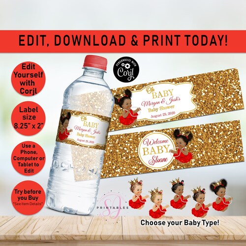Pink and Gold Oh Baby Water Labels Princess Water Bottle - Etsy