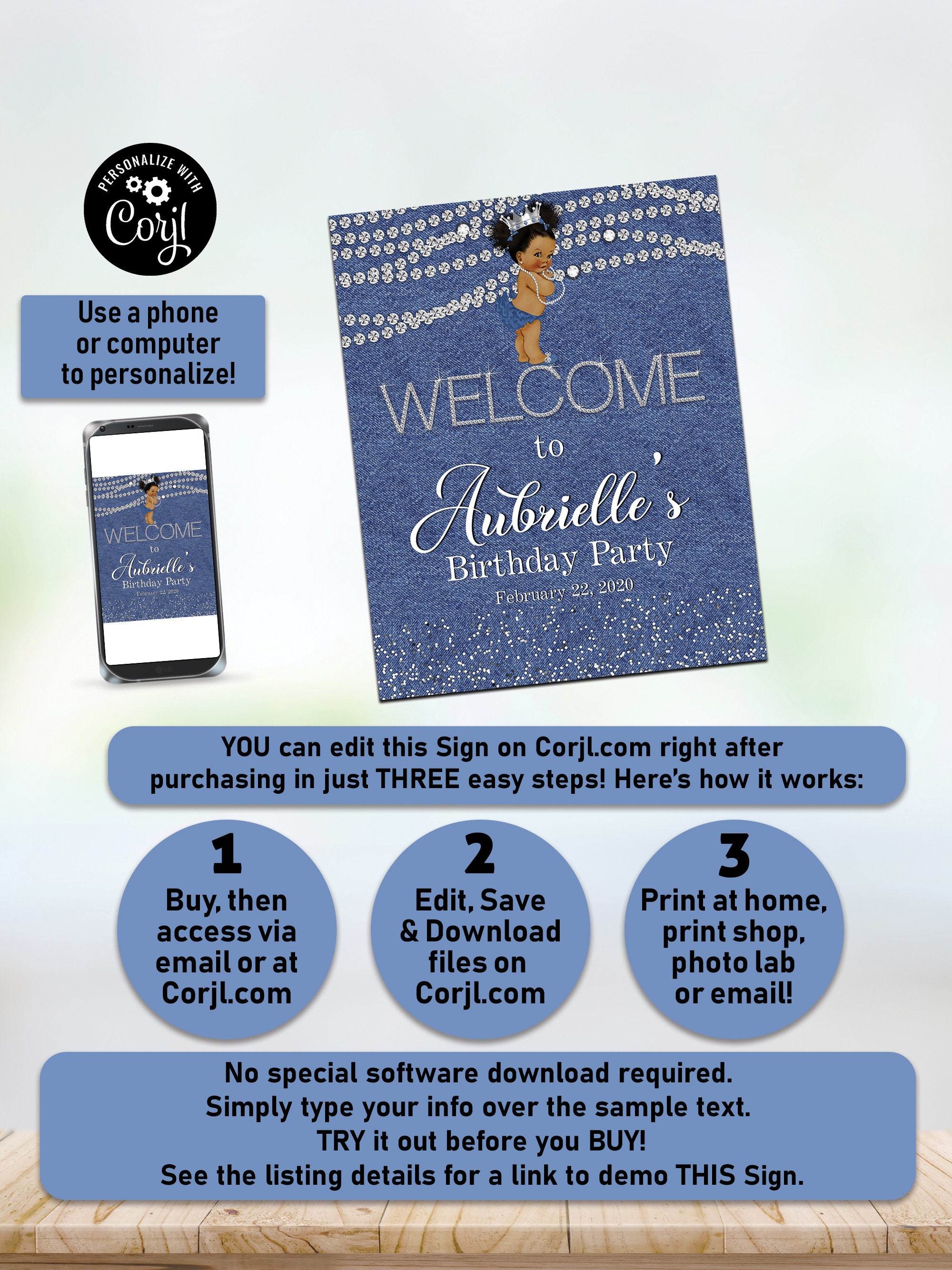 Denim and Diamonds Birthday Welcome Sign Party decor | Etsy