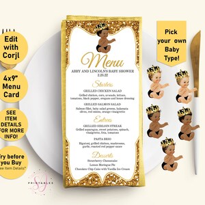 Prince Baby Shower Menu, Little Prince, Menu, Black and Gold Glitter ...