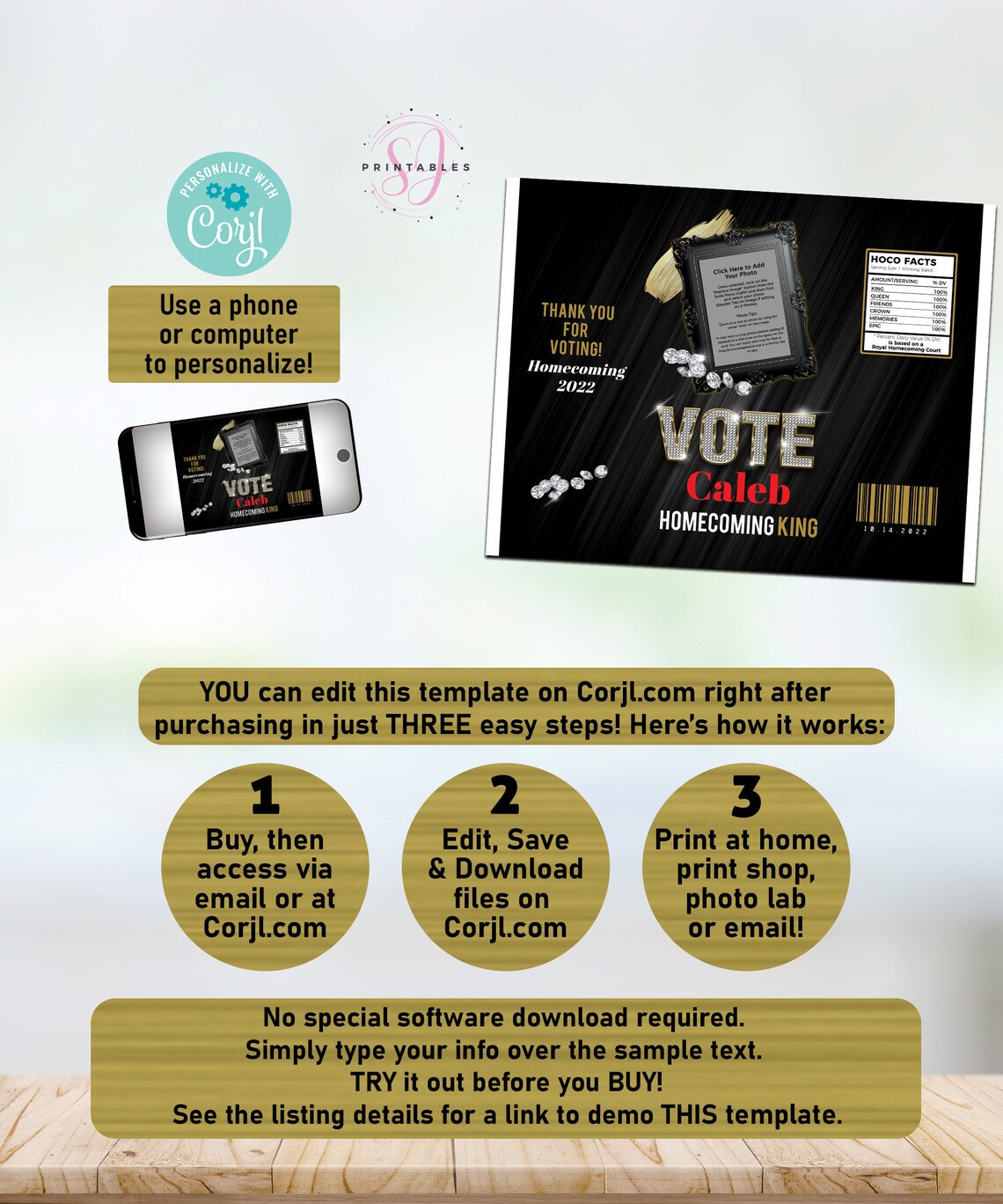 VOTE Homecoming King Chip Bag Wrapper, Homecoming Favor Bag, Photo Chip ...