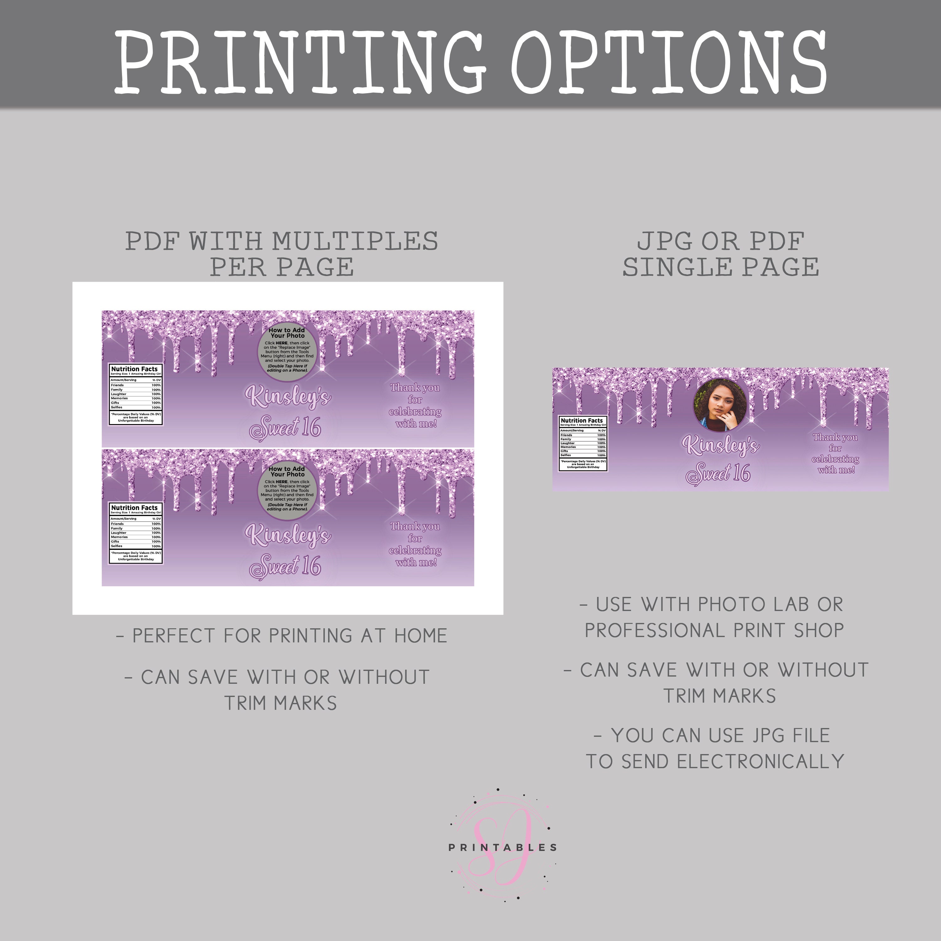 Lavender Drip Glitter Birthday Gatorade Labels, 12oz, 20oz, Mini ...