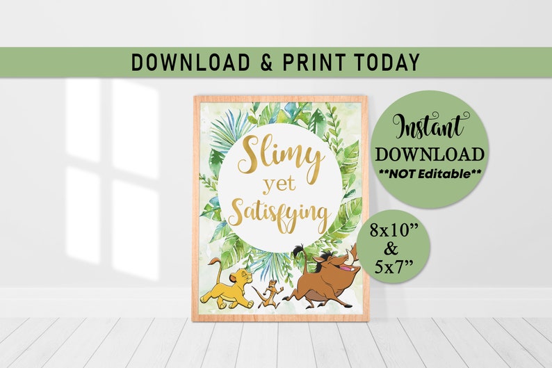 Lion King INSTANT DOWNLOAD Slimy yet Satisfying Sign, Food Shower Sign ...
