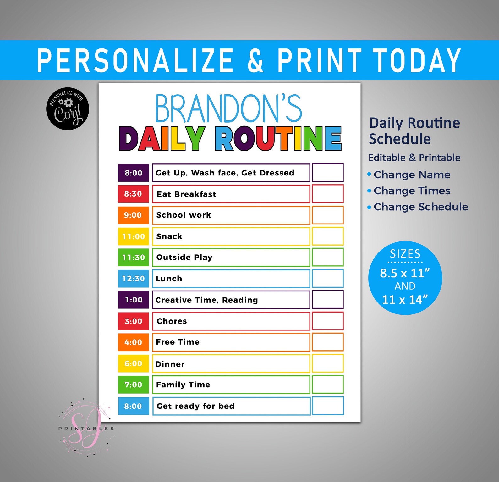 Daily Routine Schedule Bright Color Printable Daily Routine - Etsy