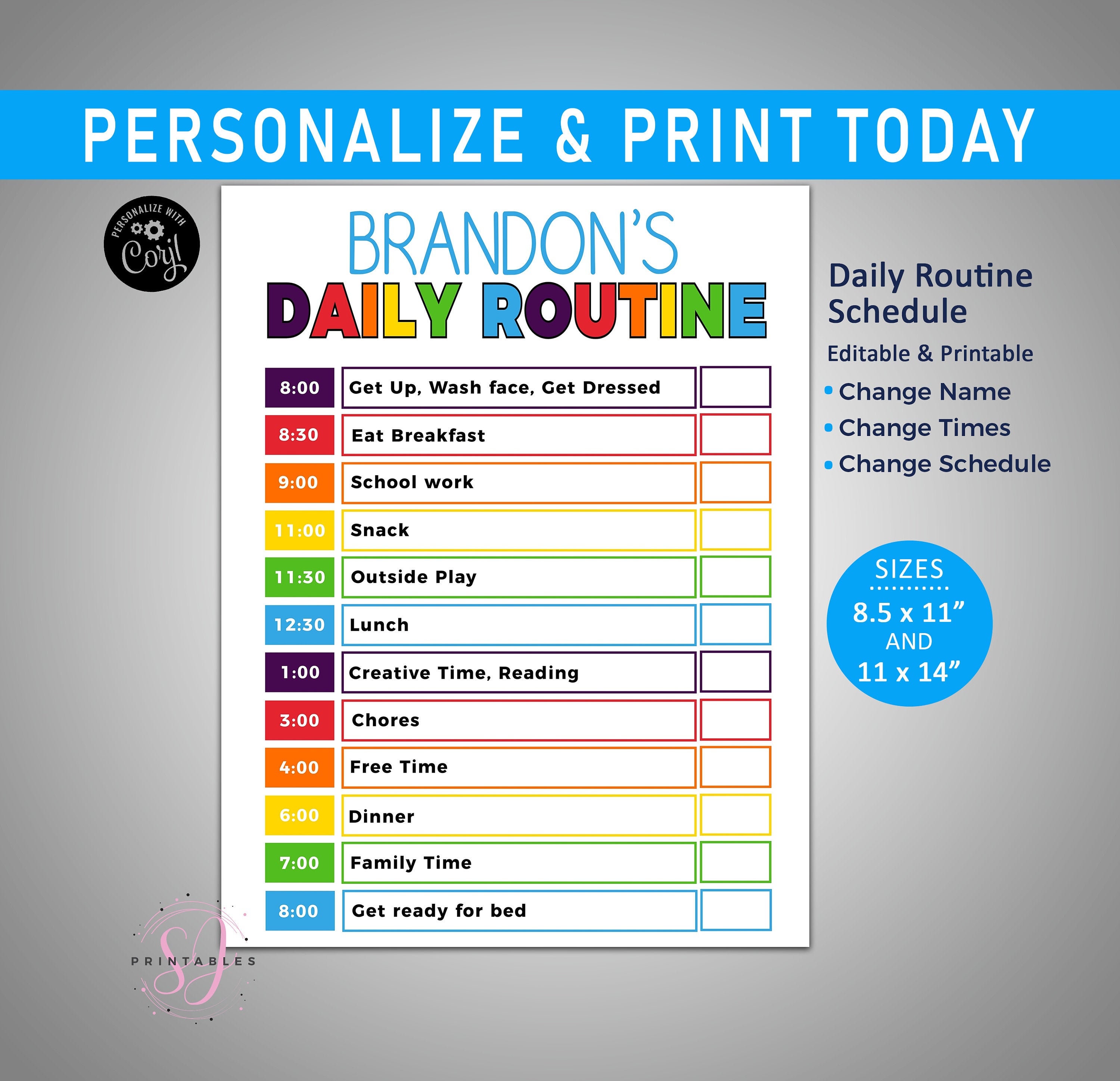 Daily Routine Schedule Bright Color Printable Daily Routine | Etsy