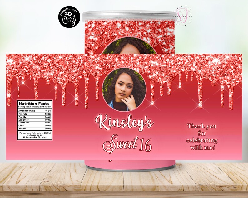 Red Drip Glitter Birthday Mini Chips Can Label Chip Can - Etsy