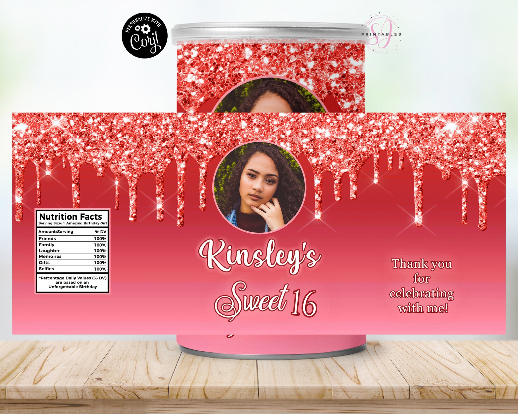 Red Drip Glitter Birthday Mini Chips Can Label Chip Can - Etsy