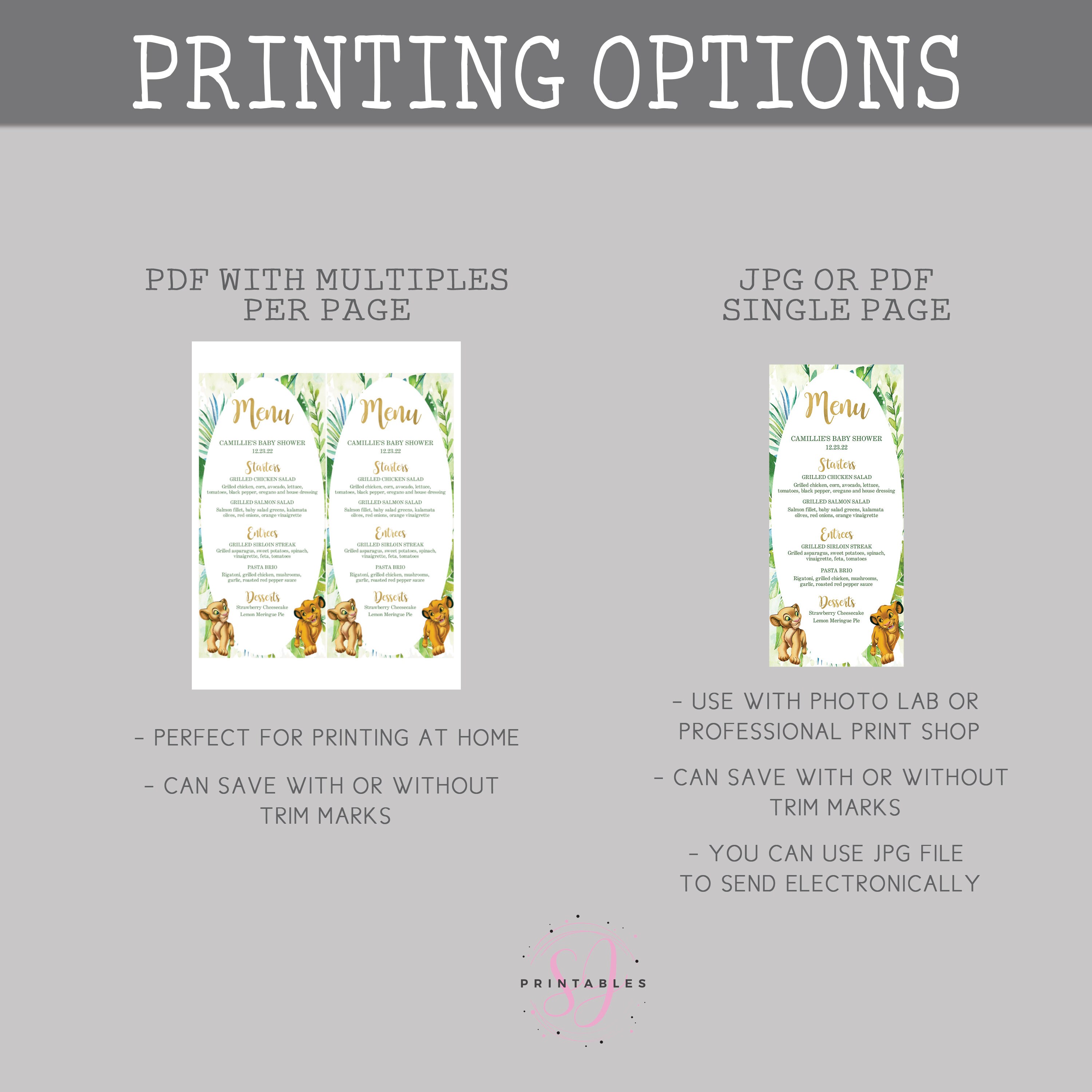 Simba Nala Lion King Gender Reveal Menu Menu the Lion King - Etsy