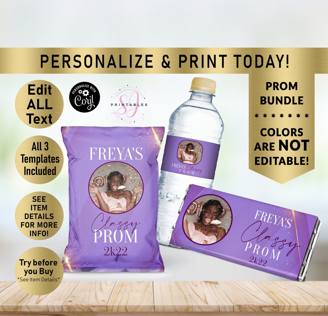 PROM Send-off, Purple and Gold Prom BUNDLE Hershey Candy Wrapper, Chip ...