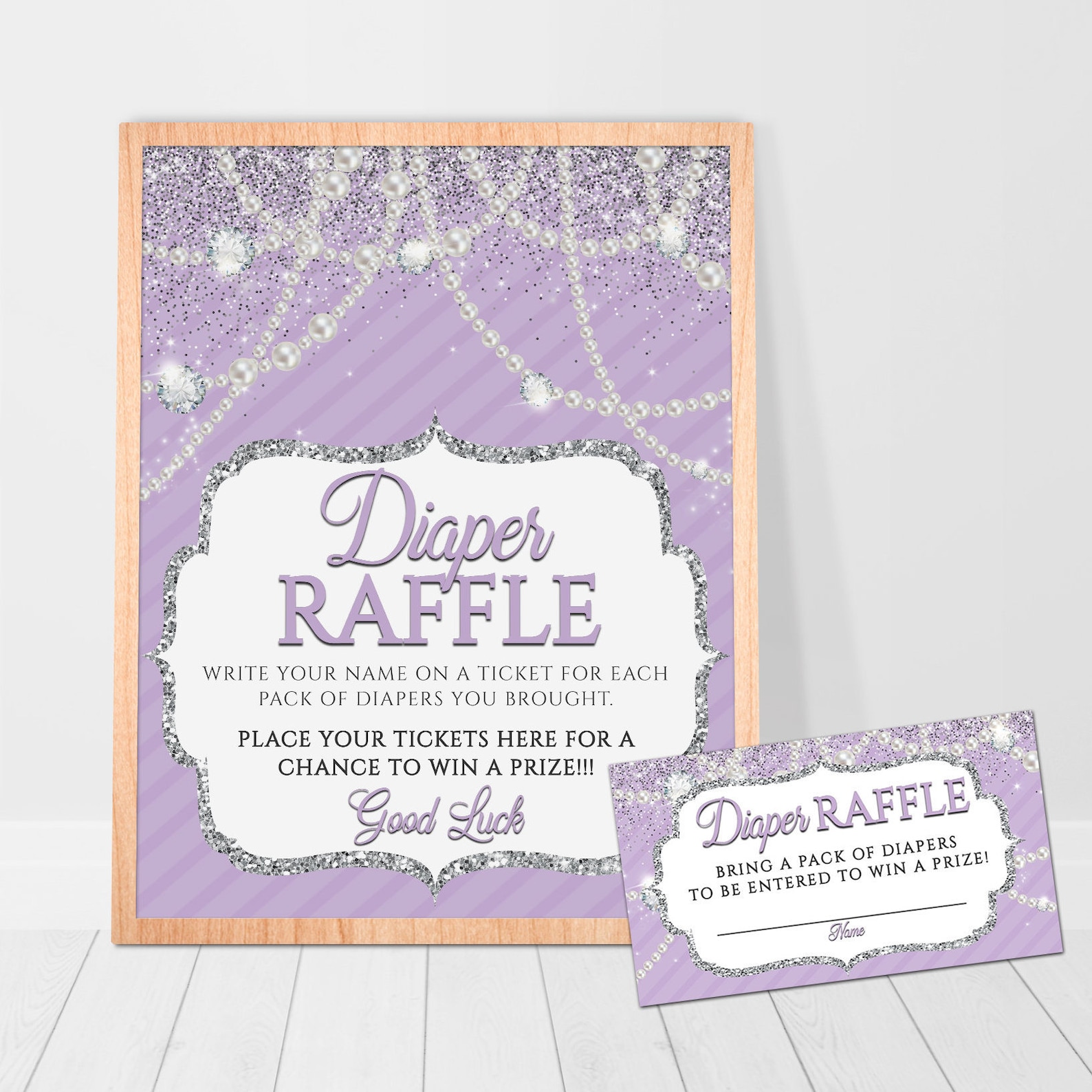 Glitter & Pearls Lavender Diaper Raffle Sign, Diaper Raffle Game, Baby ...