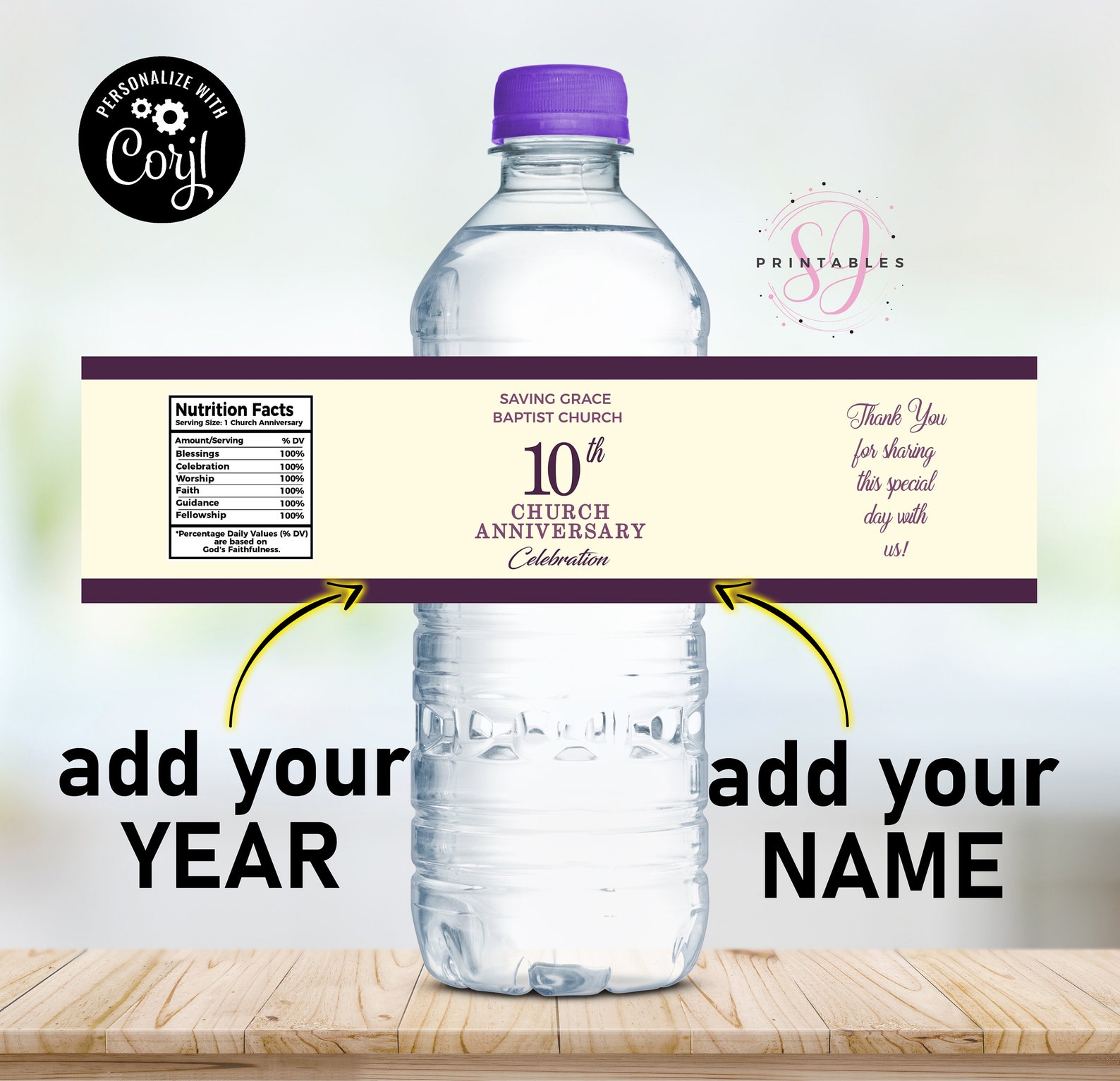 Church Anniversary ANY COLORS EDITABLE Water Bottle Labels, Church ...