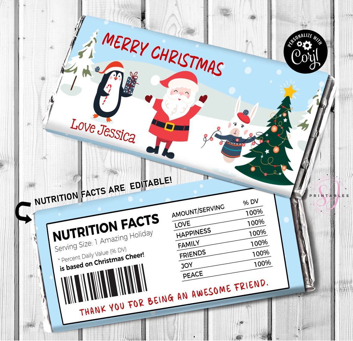 Christmas Hershey Candy Bar Wrapper Label, Editable Christmas Chocolate ...